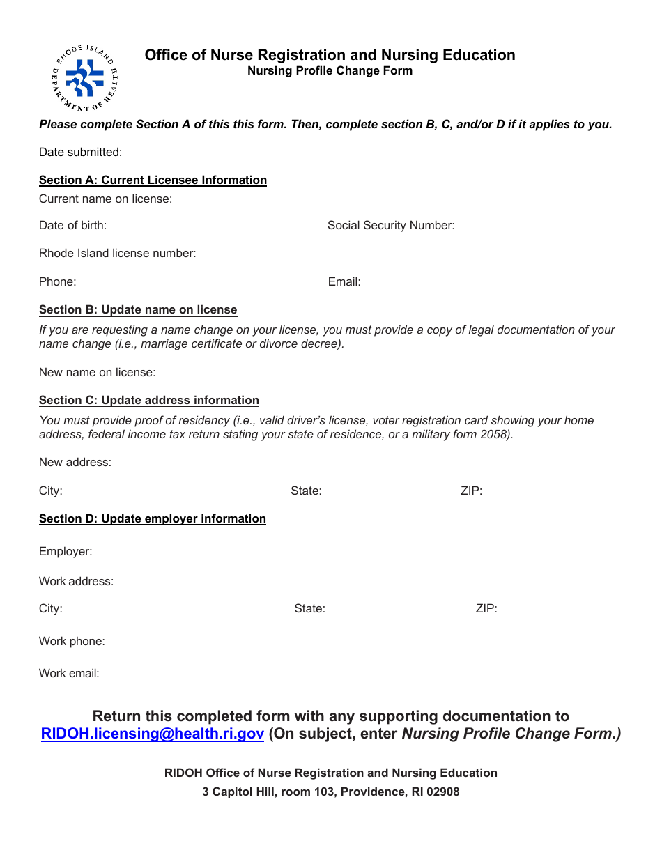 Rhode Island Nursing Profile Change Form - Fill Out, Sign Online and ...
