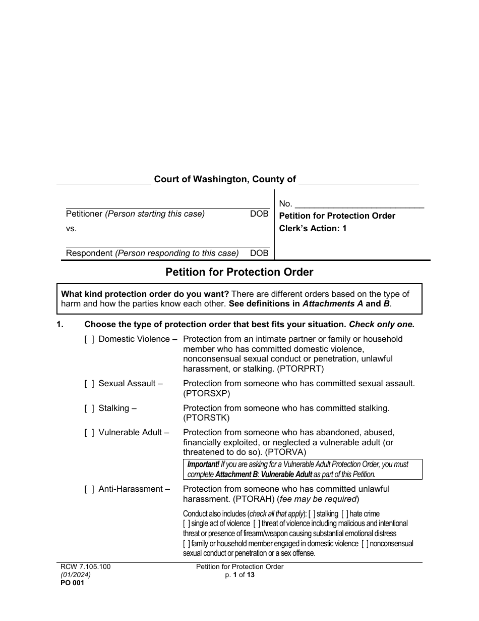 Form PO001 Download Printable PDF or Fill Online Petition for ...