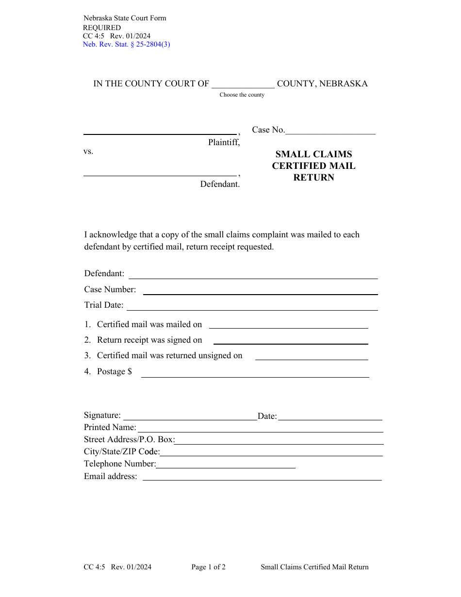 Form CC4:5 Download Fillable PDF or Fill Online Small Claims Certified ...