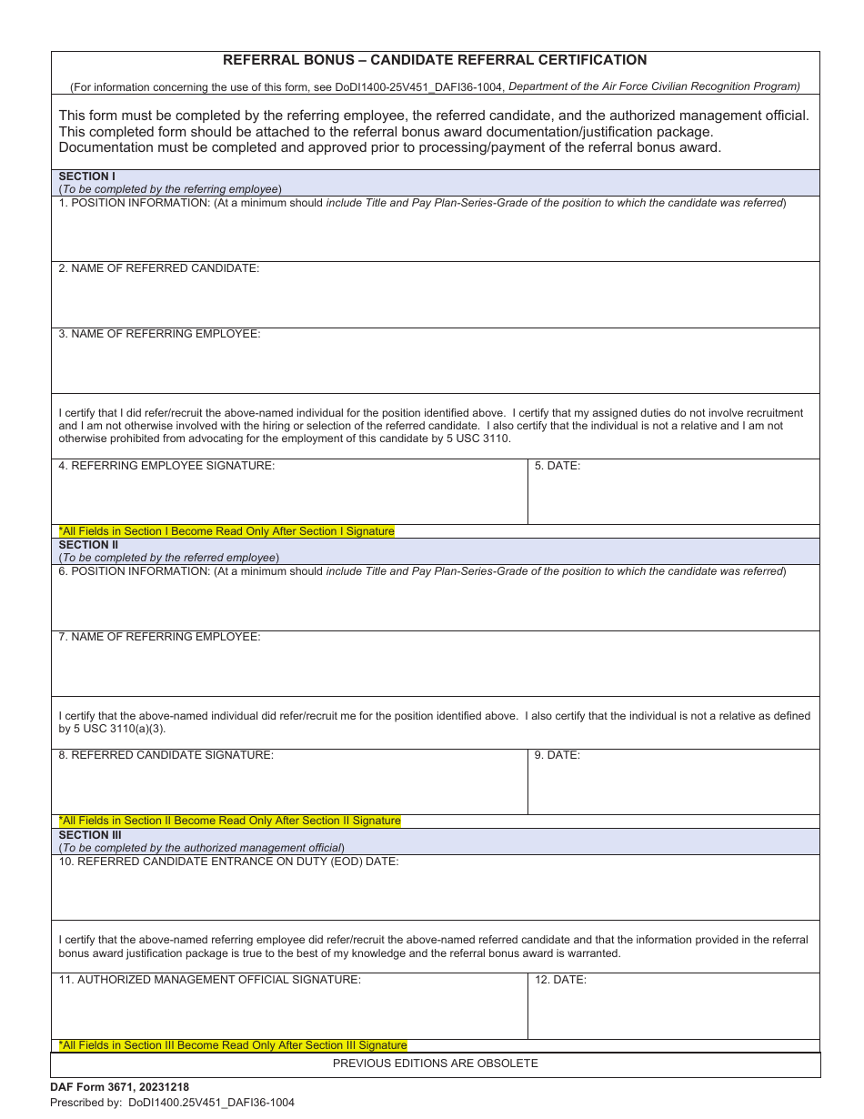 AF Form 3671 - Fill Out, Sign Online and Download Fillable PDF ...