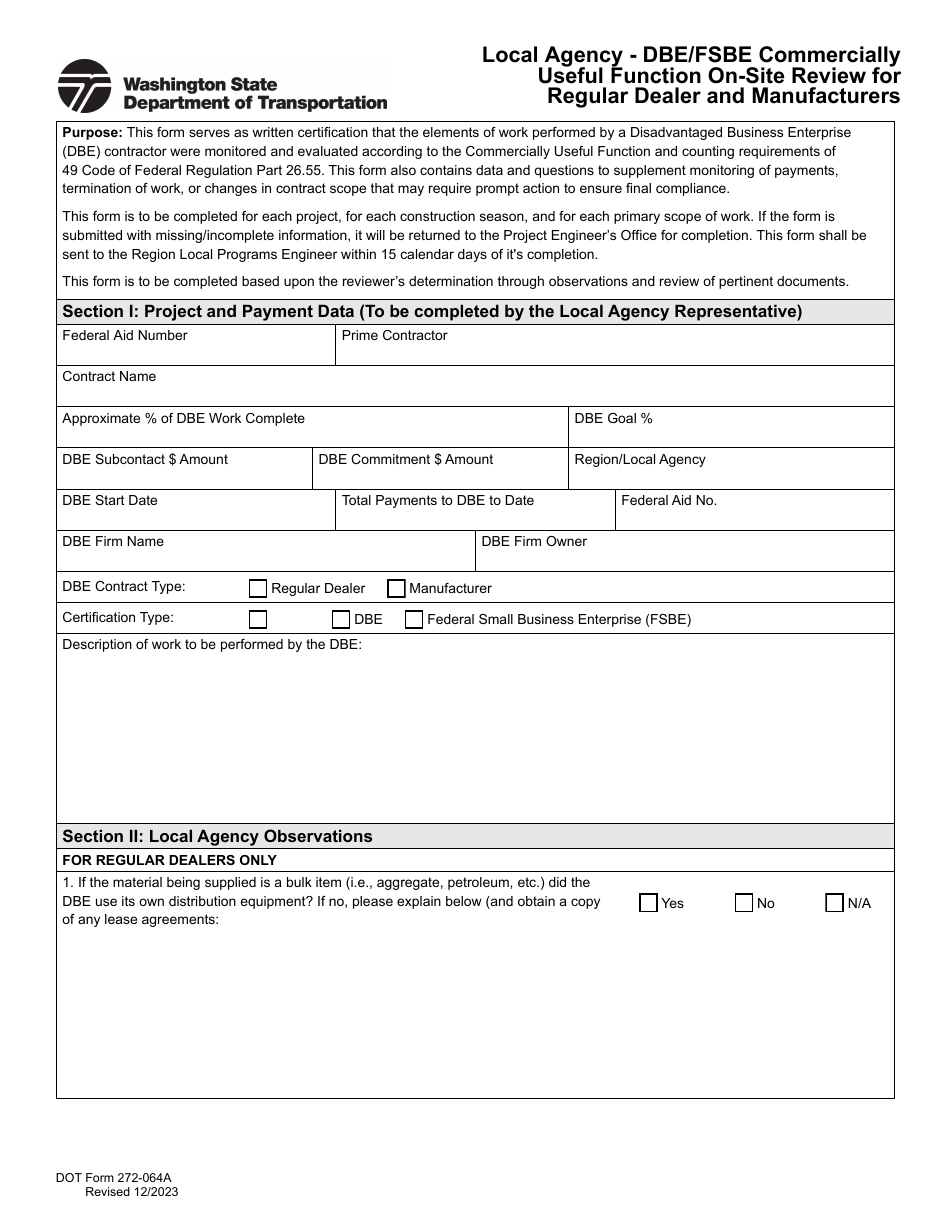 DOT Form 272-064A - Fill Out, Sign Online and Download Fillable PDF ...