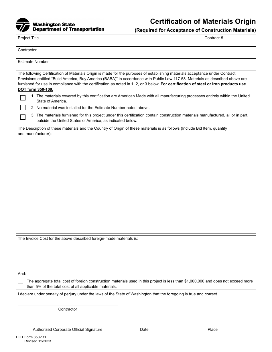 DOT Form 350-111 - Fill Out, Sign Online and Download Fillable PDF ...