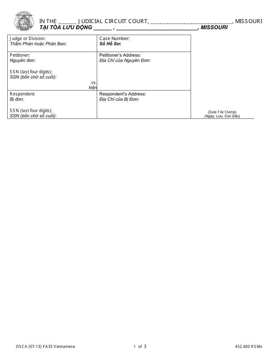 Form FA35 - Fill Out, Sign Online and Download Printable PDF, Missouri ...
