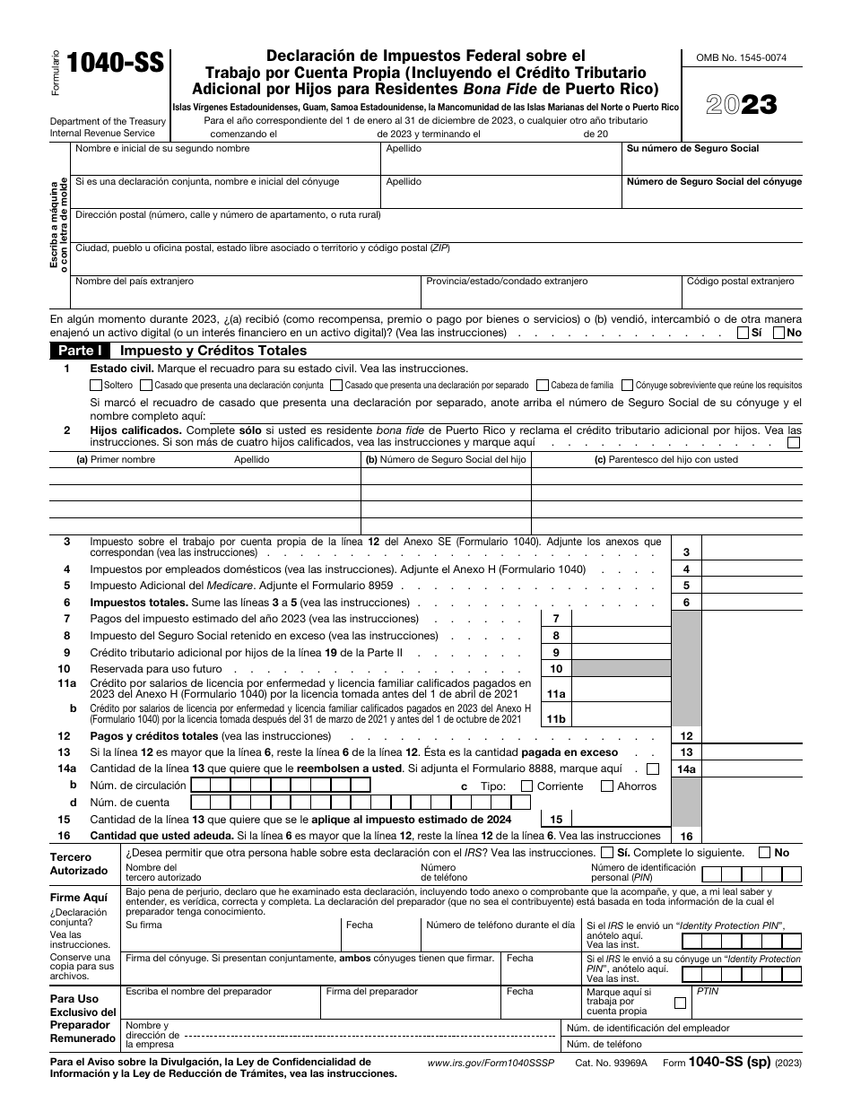 IRS Formulario 1040-SS (SP) - 2023 - Fill Out, Sign Online and Download ...