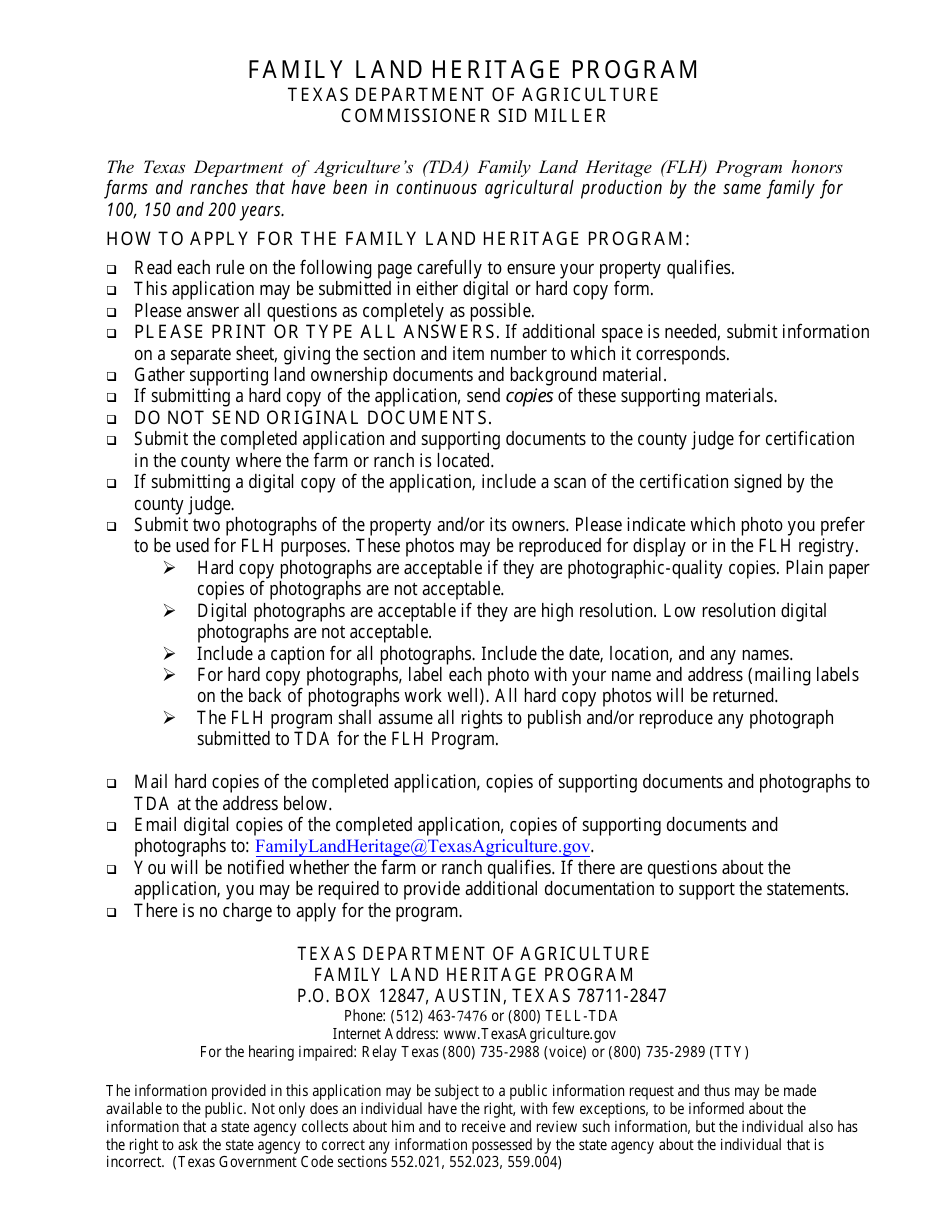 2024 Texas Family Land Heritage Application Download Fillable PDF ...