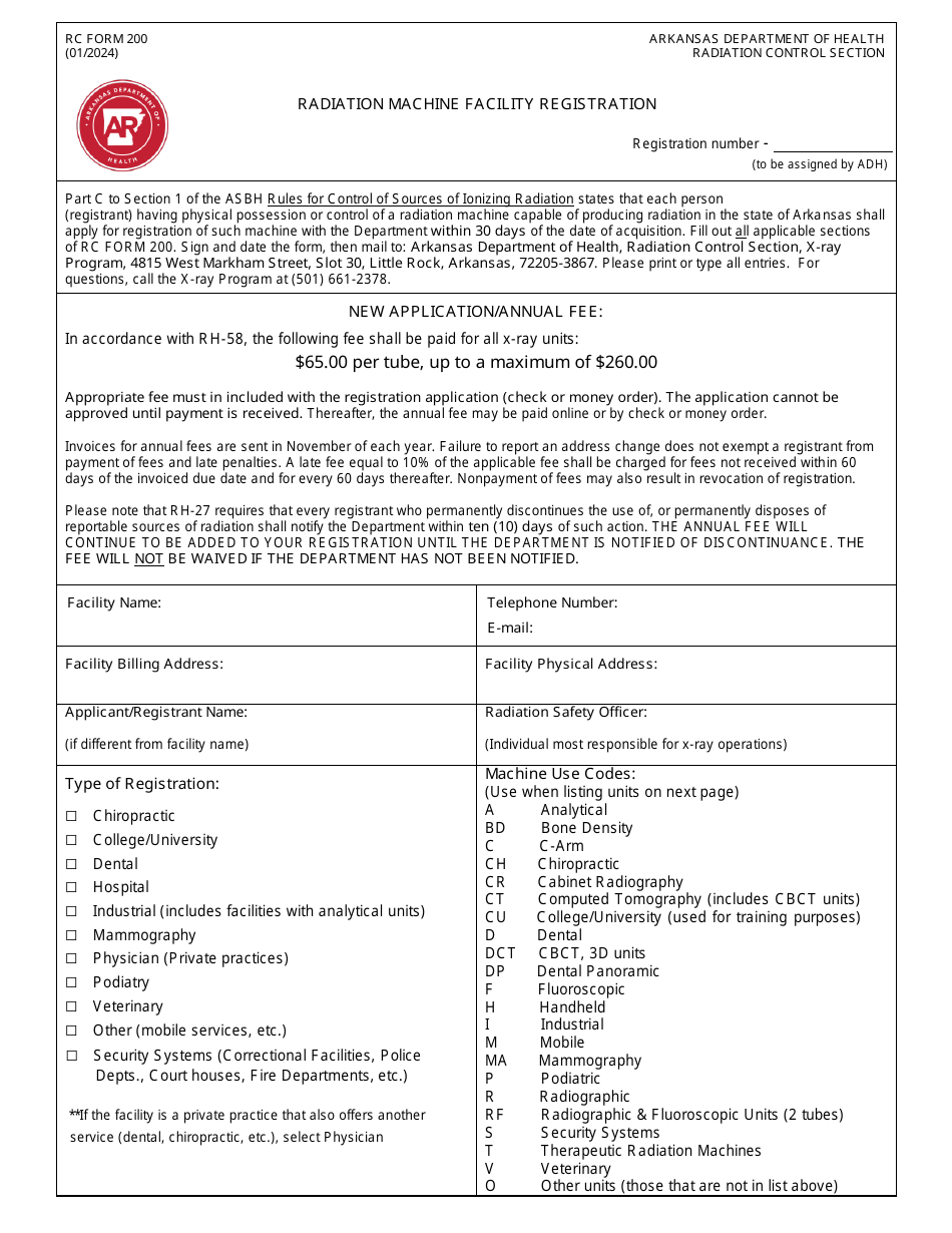 RC Form 200 Download Printable PDF or Fill Online Radiation Machine ...