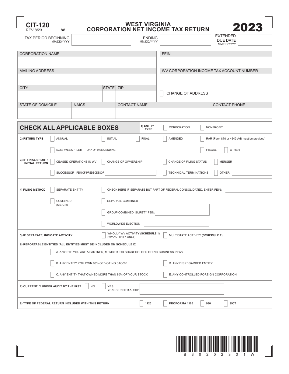 Form CIT-120 Download Printable PDF or Fill Online West Virginia ...