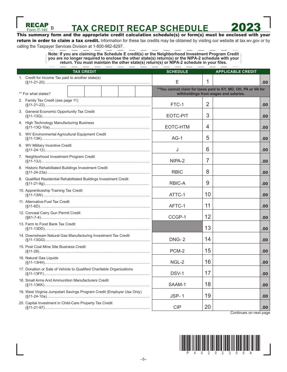 Form IT-140 Schedule RECAP Download Printable PDF or Fill Online Tax ...
