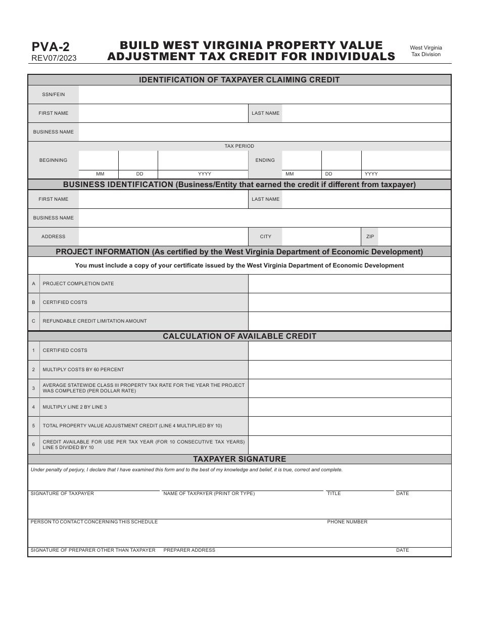 West Virginia Build West Virginia Property Value Adjustment Tax Credit for Individuals - Fill ...