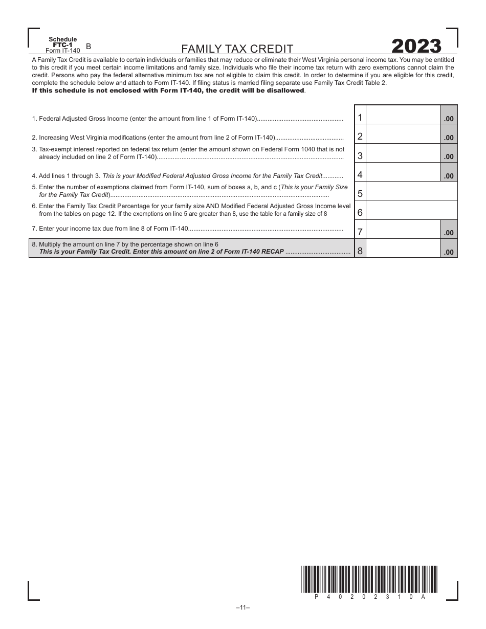 Form IT-140 Schedule FTC-1 Download Printable PDF or Fill Online Family ...
