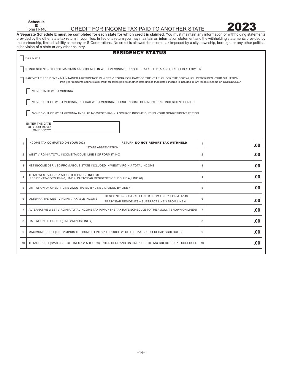 Form IT-140 Schedule E Download Printable PDF or Fill Online Credit for ...