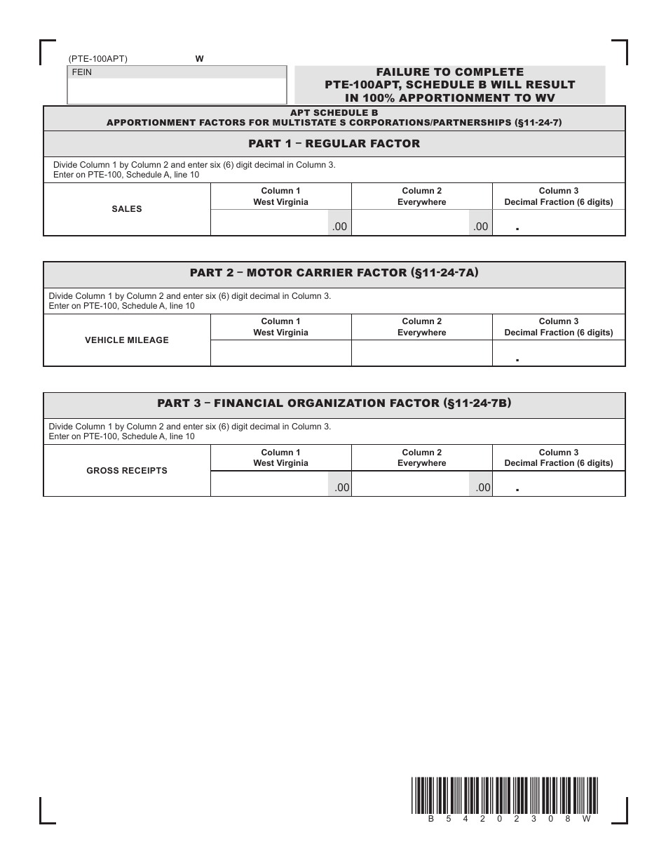 Form PTE-100APT Download Printable PDF or Fill Online Allocation and ...