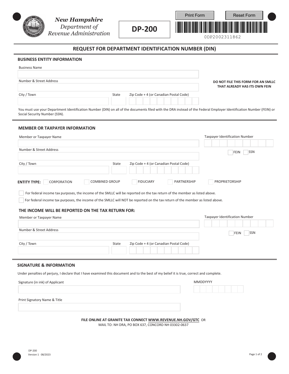 Form DP-200 Download Fillable PDF or Fill Online Request for Department ...