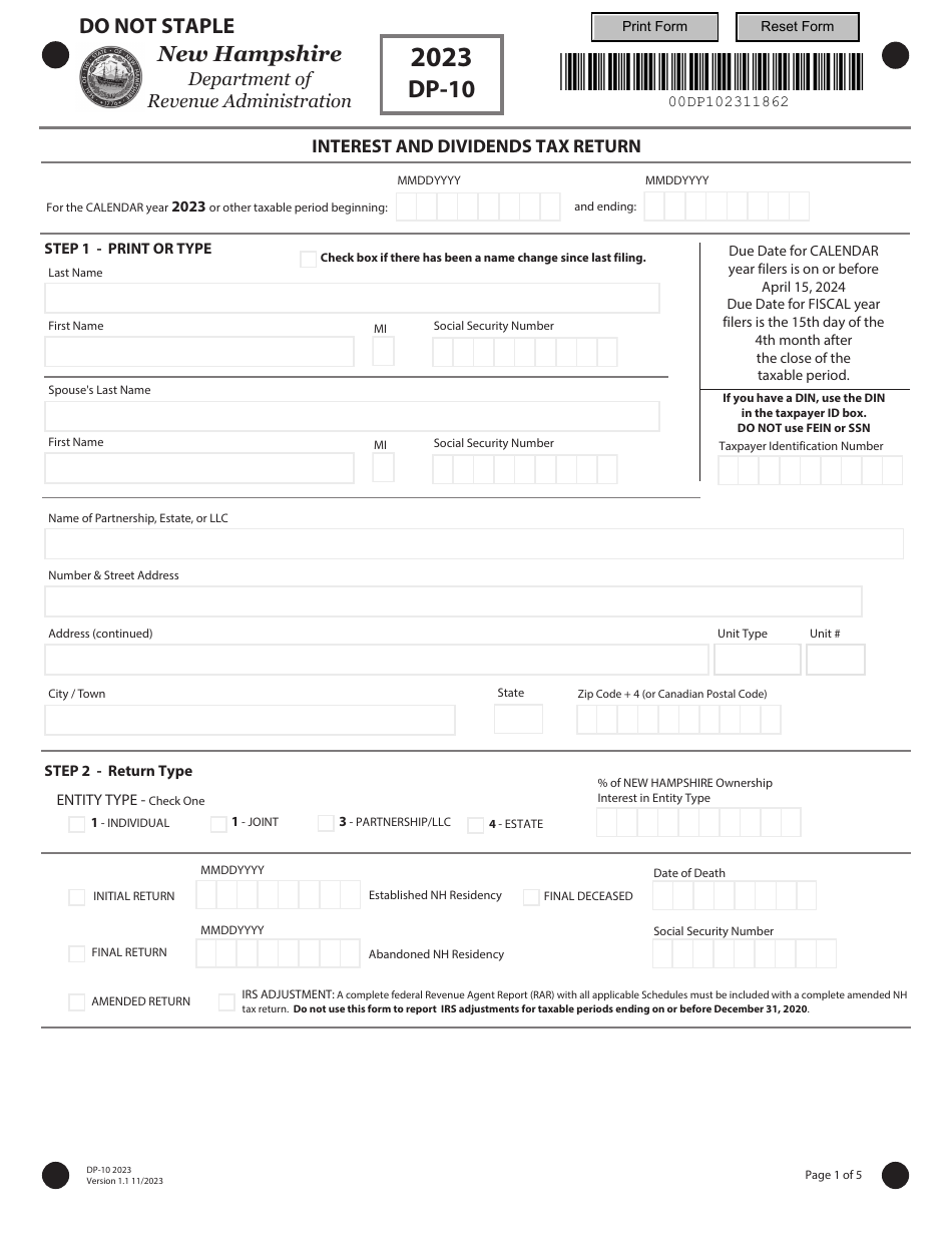 Form DP-10 - 2023 - Fill Out, Sign Online and Download Fillable PDF ...