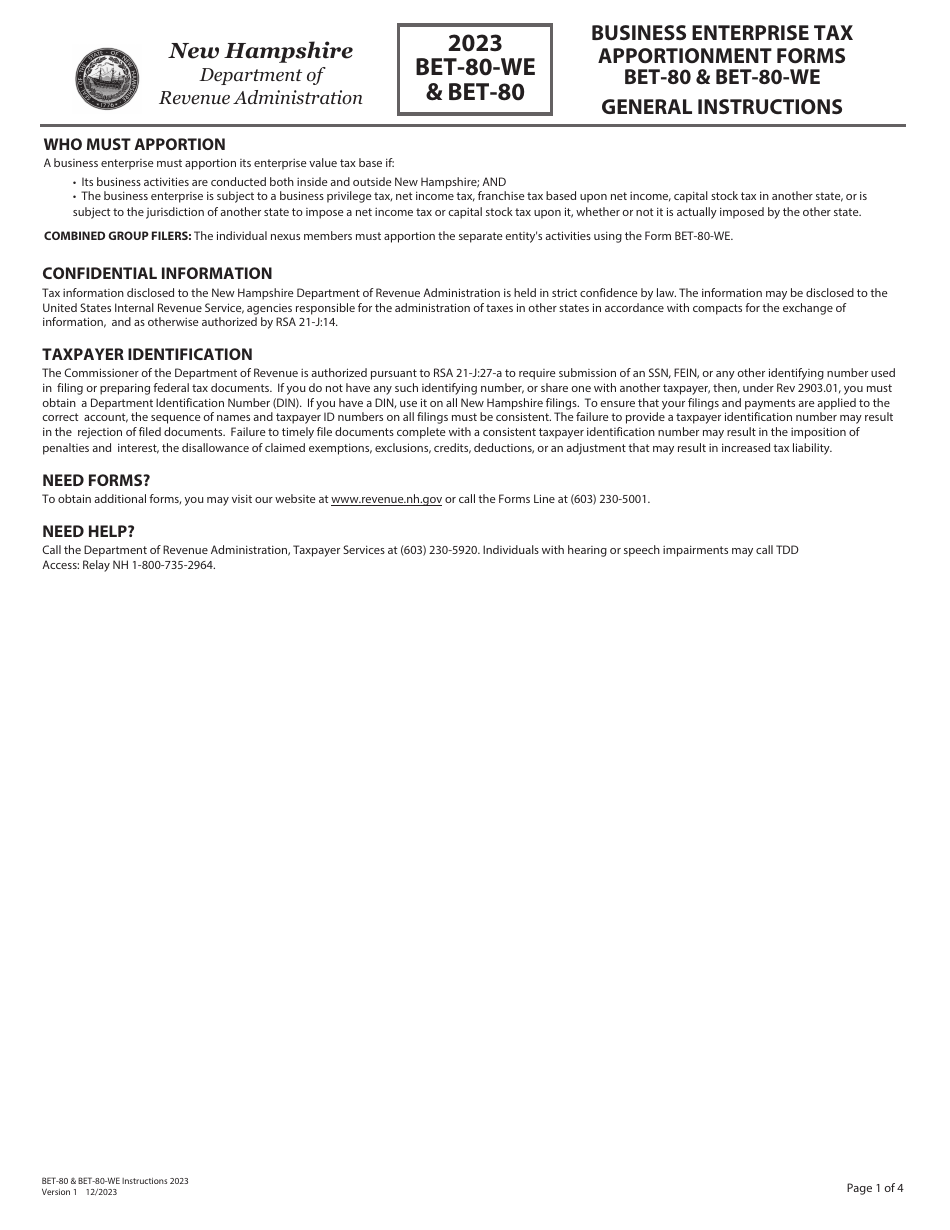 Download Instructions for Form BET-80-WE, BET-80 PDF, 2023 | Templateroller