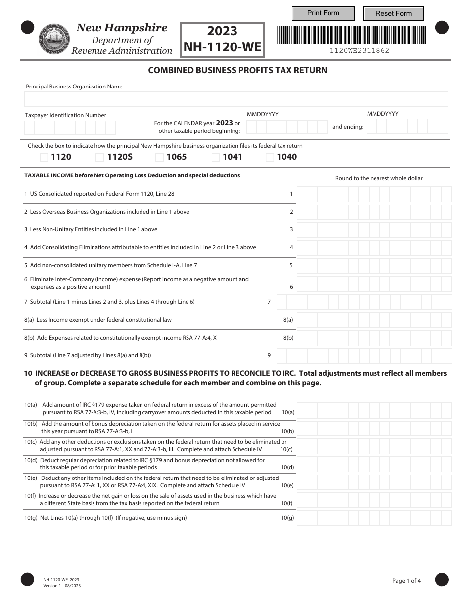 Form NH-1120-WE - 2023 - Fill Out, Sign Online and Download Fillable ...