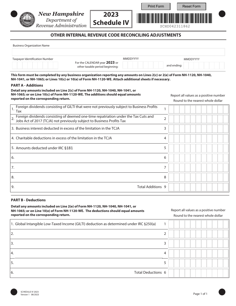 2023 New Hampshire Other Internal Revenue Code Reconciling Adjustments ...