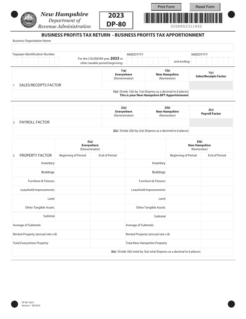Form DP-80 Download Fillable PDF or Fill Online Business Profits Tax ...