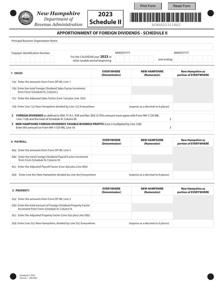 Schedule II Download Fillable PDF or Fill Online Apportionment of ...