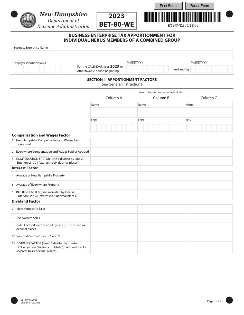 Form BET-80-WE - 2023 - Fill Out, Sign Online and Download Fillable PDF ...