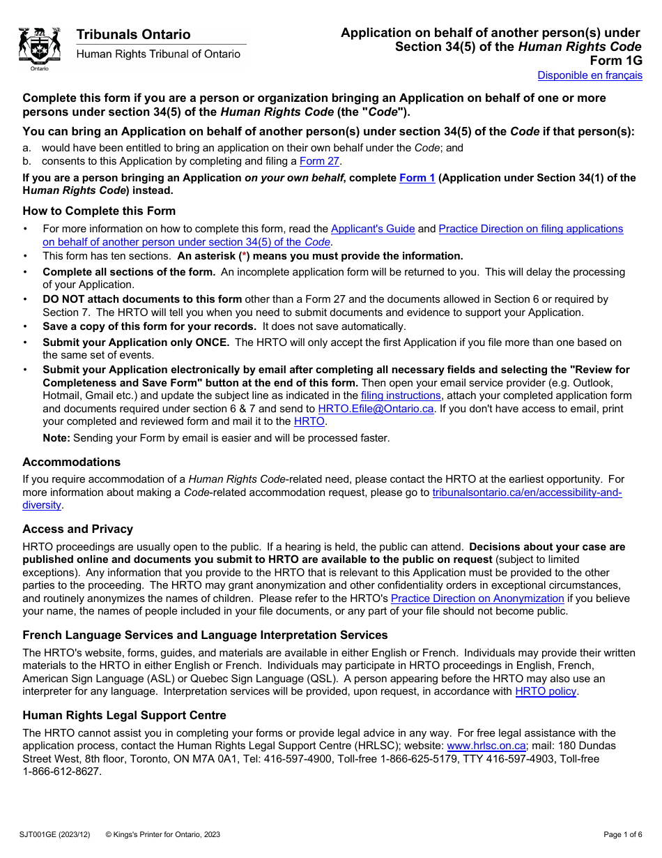 Form 1G (SJT001GE) - Fill Out, Sign Online and Download Fillable PDF ...