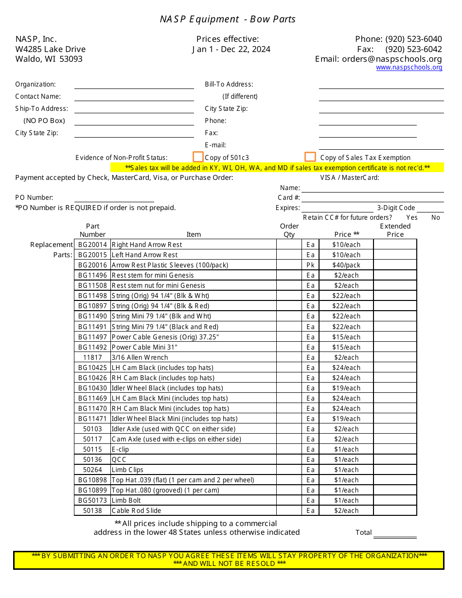 2024 Pennsylvania Nasp Equipment - Bow Parts - Fill Out, Sign Online ...