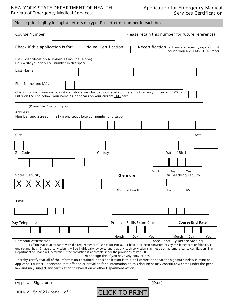 Form DOH-65 Download Fillable PDF or Fill Online Application for ...