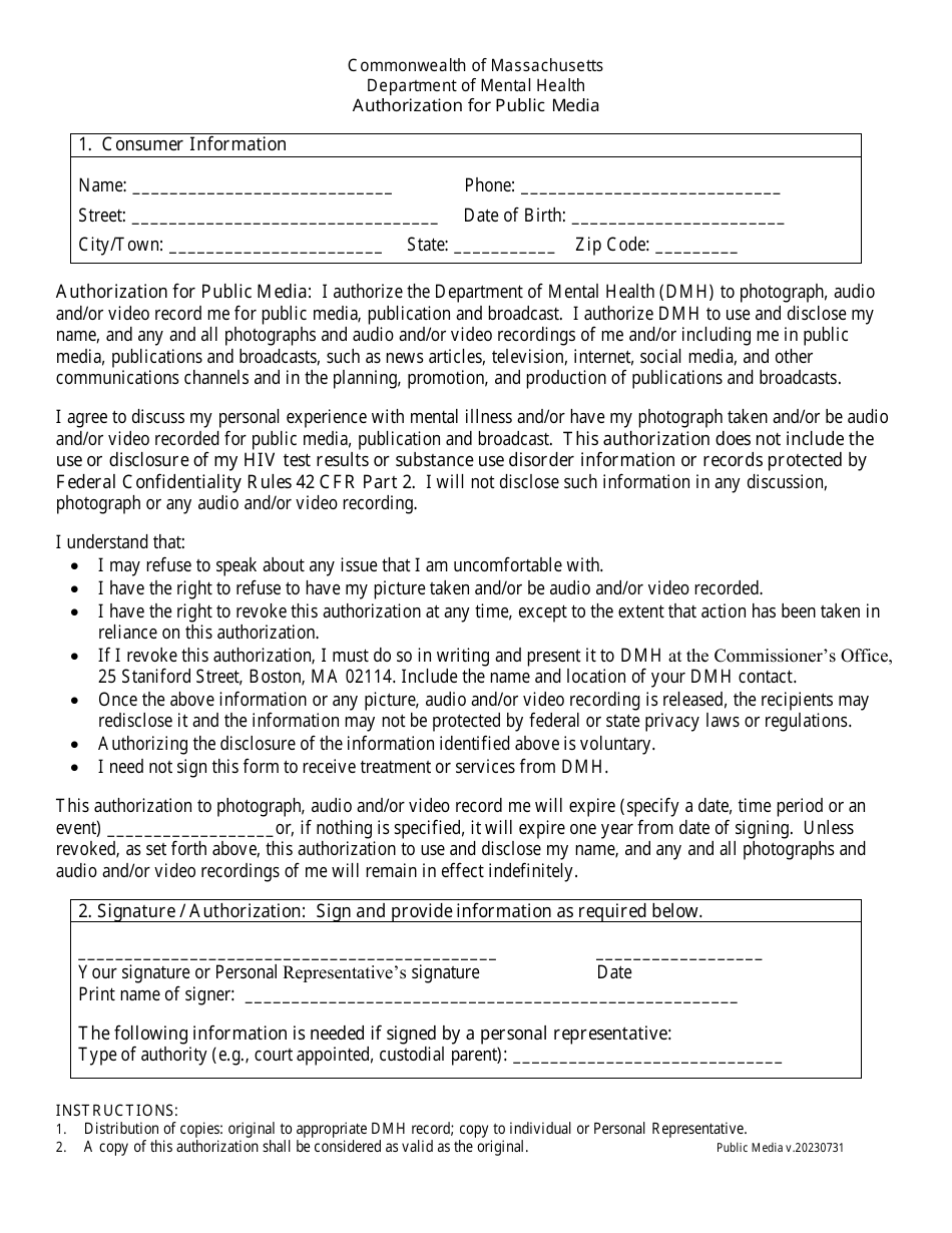 Massachusetts Authorization for Public Media - Fill Out, Sign Online and Download PDF ...