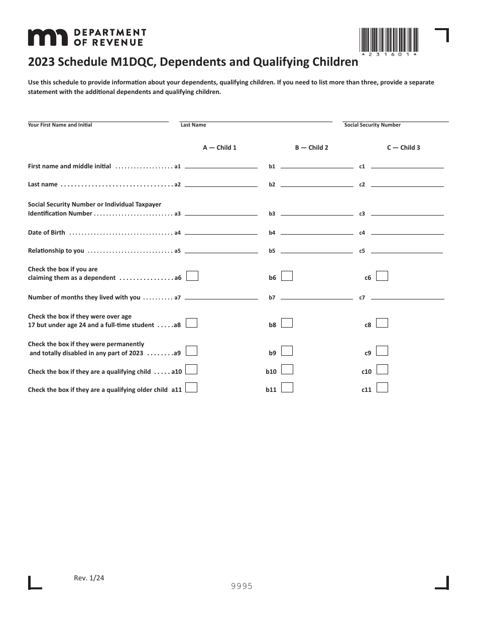 2023 Minnesota Dependents and Qualifying Children - Fill Out, Sign ...
