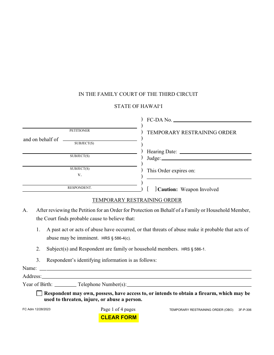 Form 3F-P-306 - Fill Out, Sign Online and Download Fillable PDF, Hawaii ...