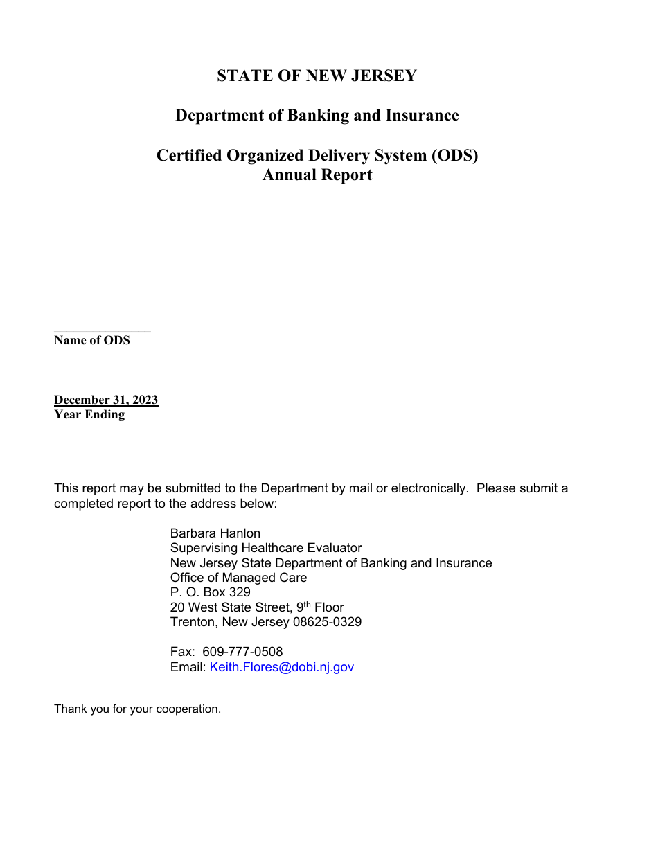 2023 New Jersey Certified Organized Delivery System (Ods) Annual Report ...
