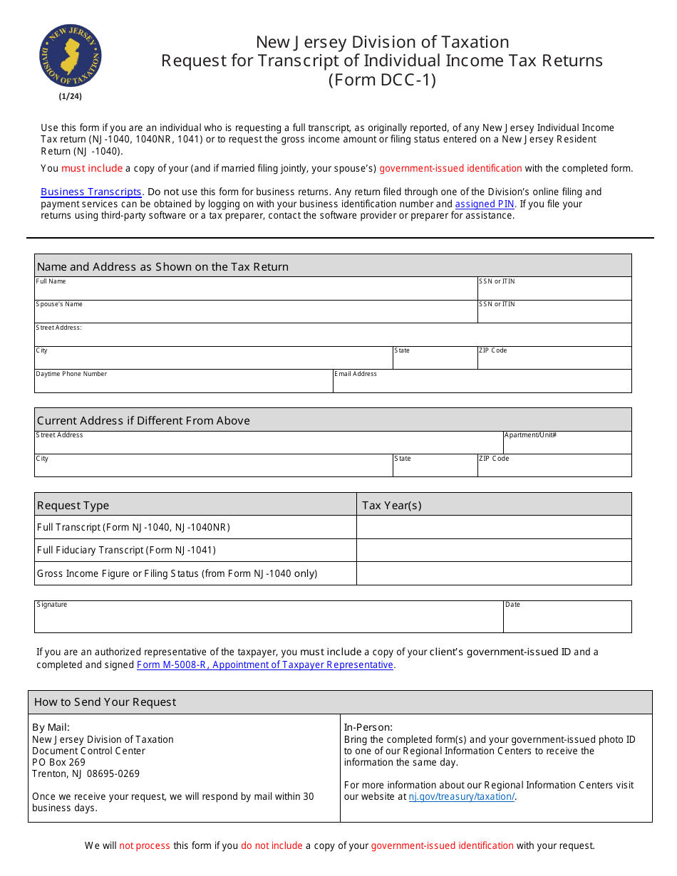 Form DCC-1 - Fill Out, Sign Online and Download Fillable PDF, New Jersey | Templateroller