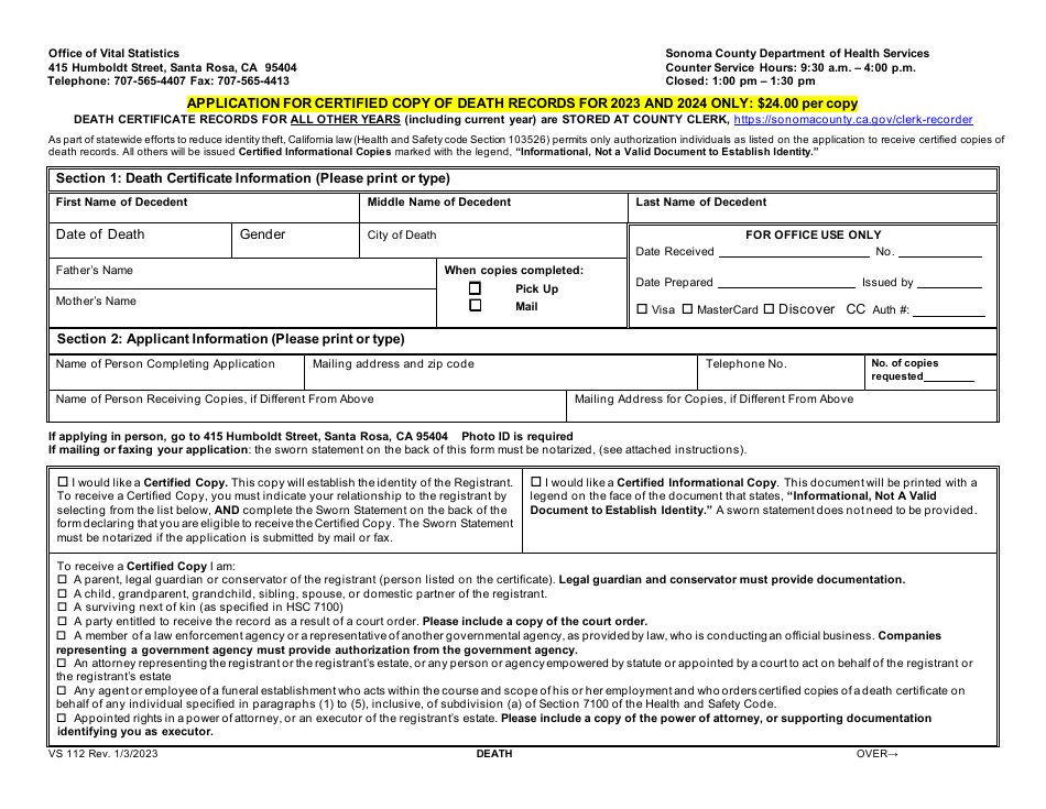 Form VS112 - 2024 - Fill Out, Sign Online and Download Fillable PDF ...