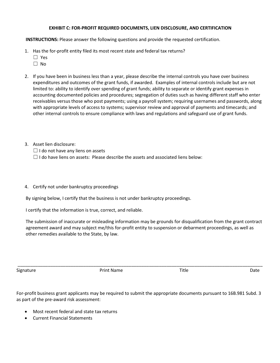 Minnesota For-Profit Required Documents, Lien Disclosure, and Certification - Fill Out, Sign ...