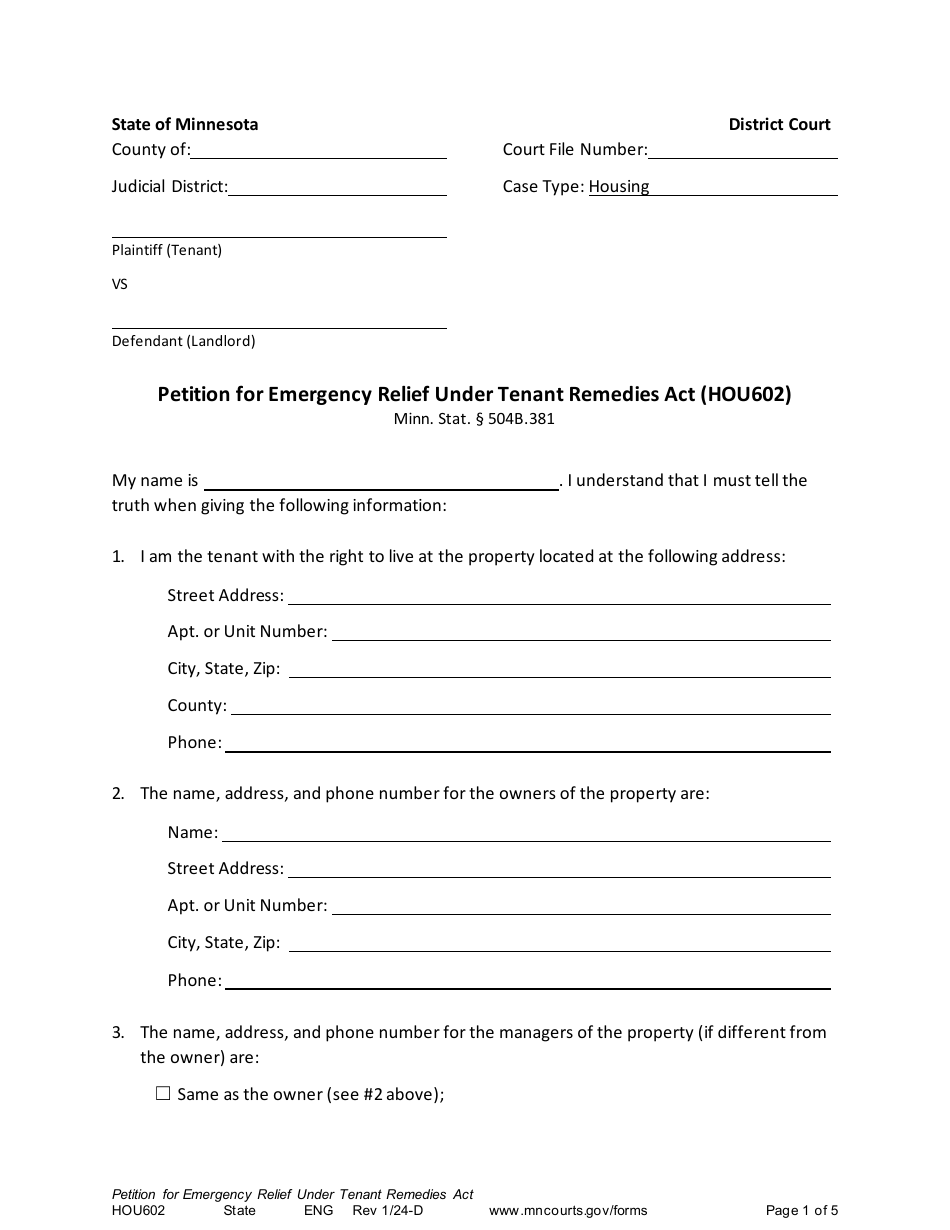 Form HOU602 Download Printable PDF or Fill Online Petition for ...