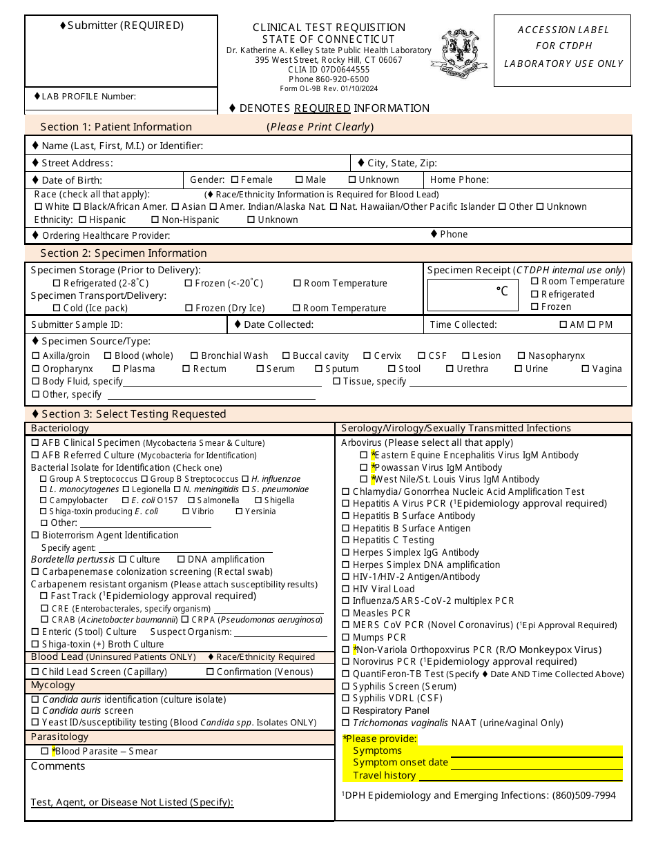 Form OL-9B Download Fillable PDF or Fill Online Clinical Test ...