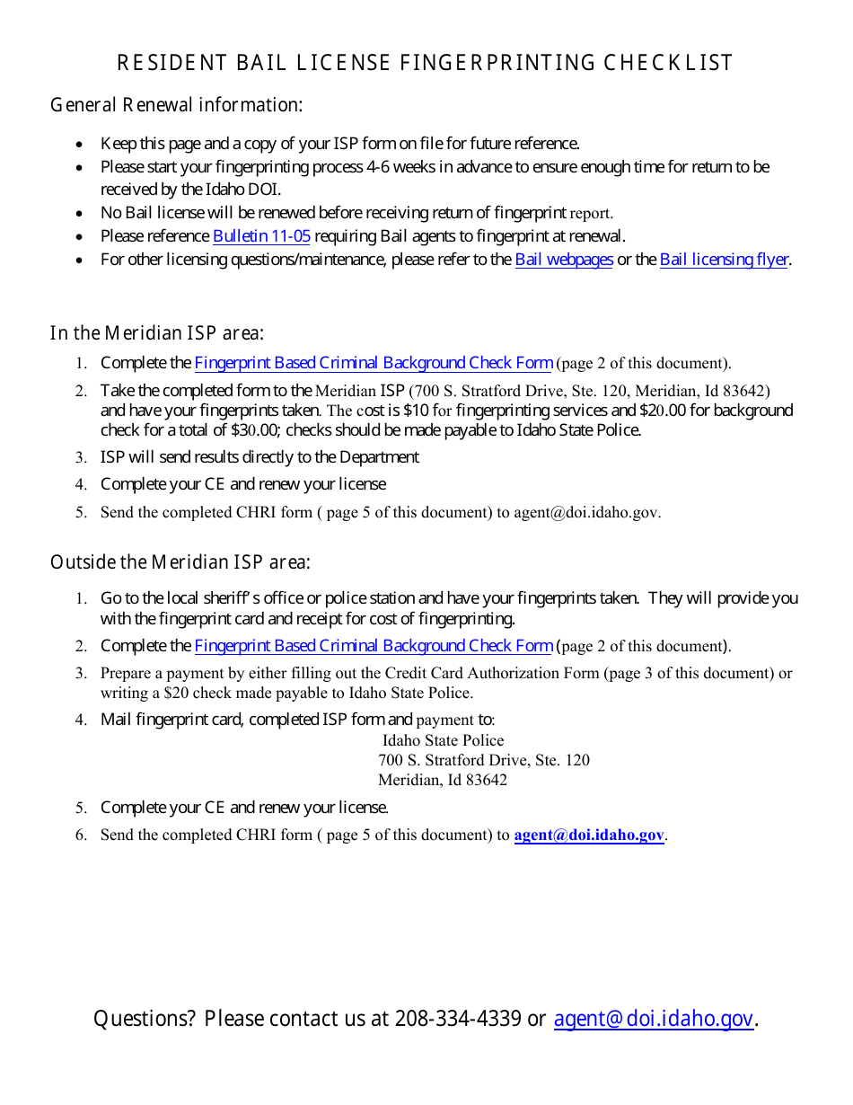 Idaho Bail Renewal Fingerprint Packet - Resident - Fill Out, Sign Online and Download PDF ...