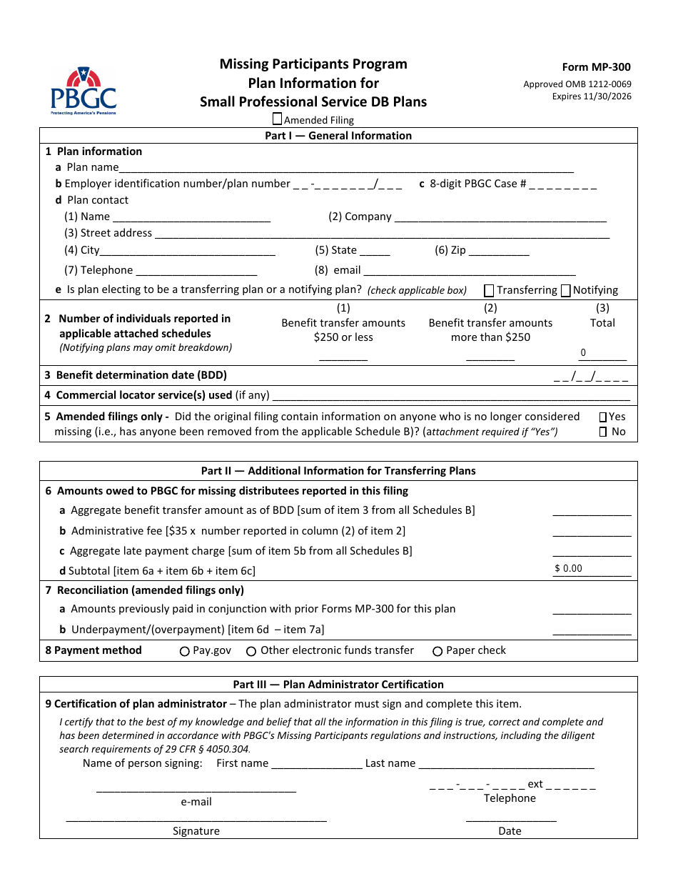 Form MP-300 - Fill Out, Sign Online and Download Fillable PDF | Templateroller