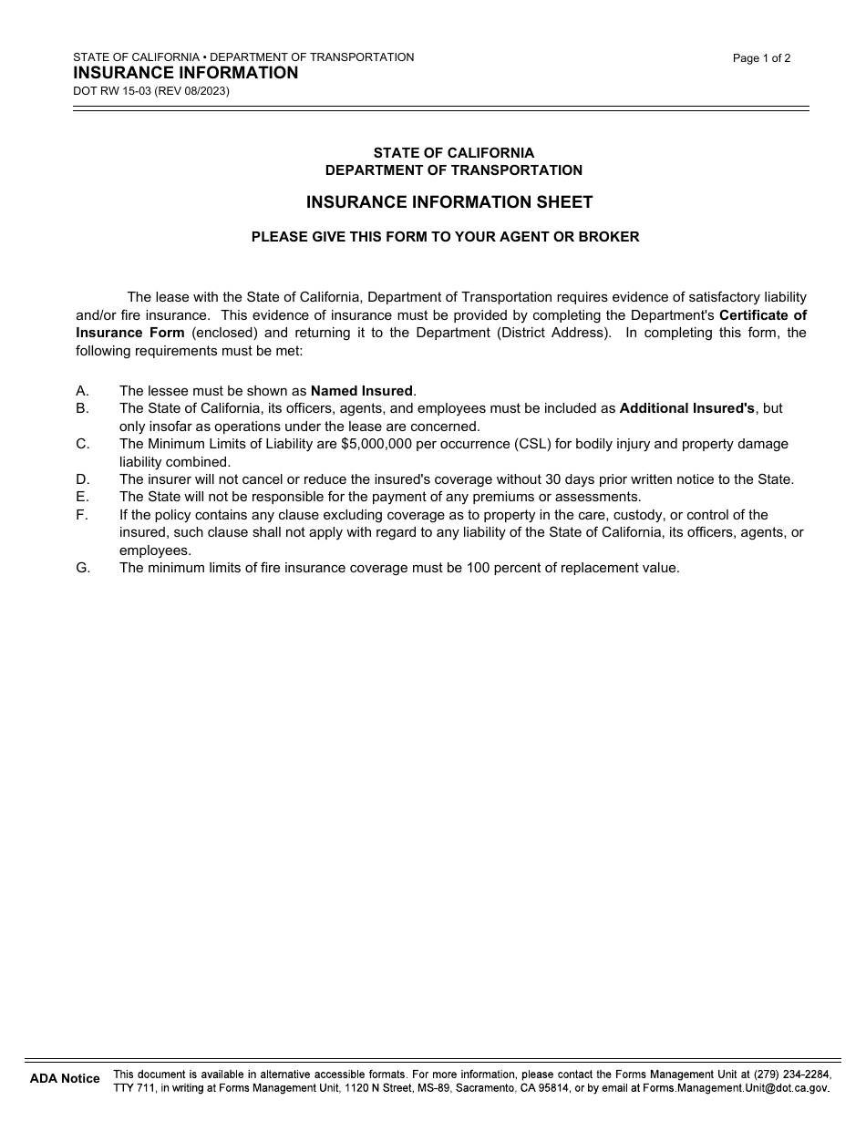 Form DOT RW15-03 - Fill Out, Sign Online and Download Fillable PDF ...
