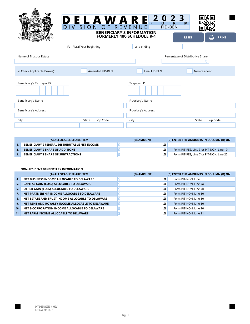 Form FID-BEN - 2023 - Fill Out, Sign Online and Download Fillable PDF ...