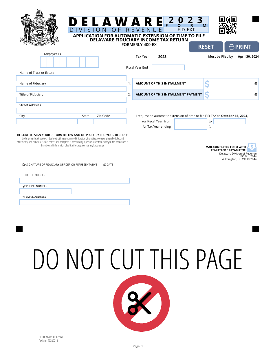 Form FID-EXT - 2023 - Fill Out, Sign Online and Download Fillable PDF ...