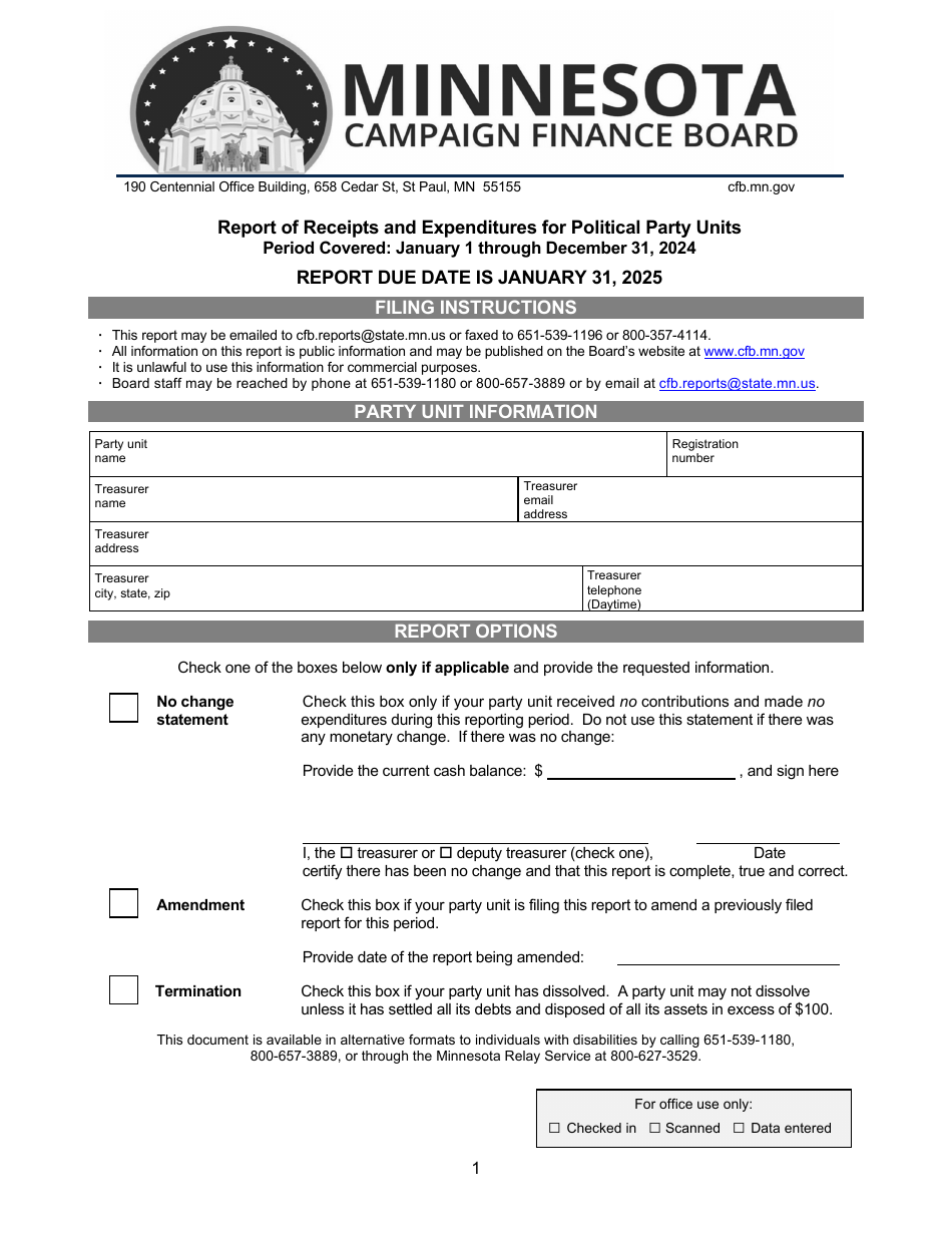 2024 Minnesota Report of Receipts and Expenditures for Political Party ...