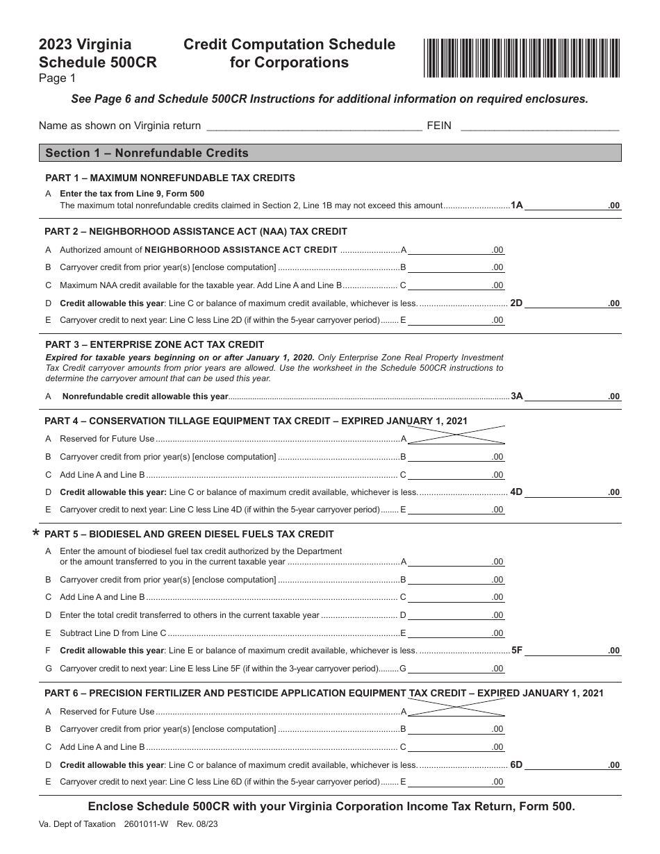 2023 Virginia Credit Computation Schedule for Corporations - Fill Out ...