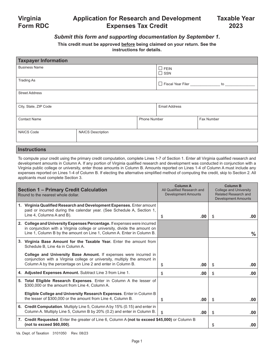 Form RDC Download Fillable PDF or Fill Online Application for Research ...