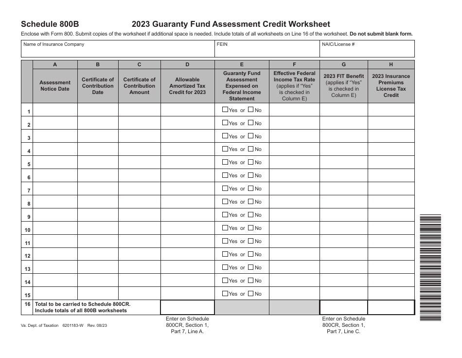 2023 Virginia Guaranty Fund Assessment Credit Worksheet - Fill Out ...