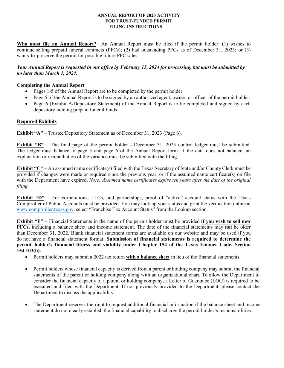 2023 Texas Annual Report of Activity for Trust-Funded Permit Download ...