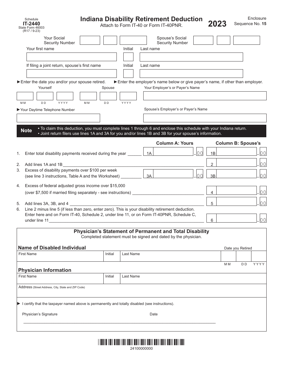State Form 46003 Schedule IT-2440 - 2023 - Fill Out, Sign Online and ...