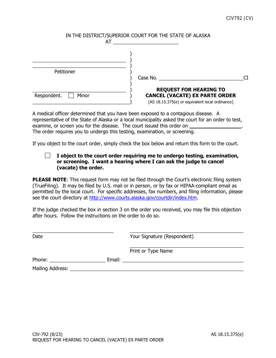 Form CIV-792 Download Fillable PDF or Fill Online Request for Hearing ...