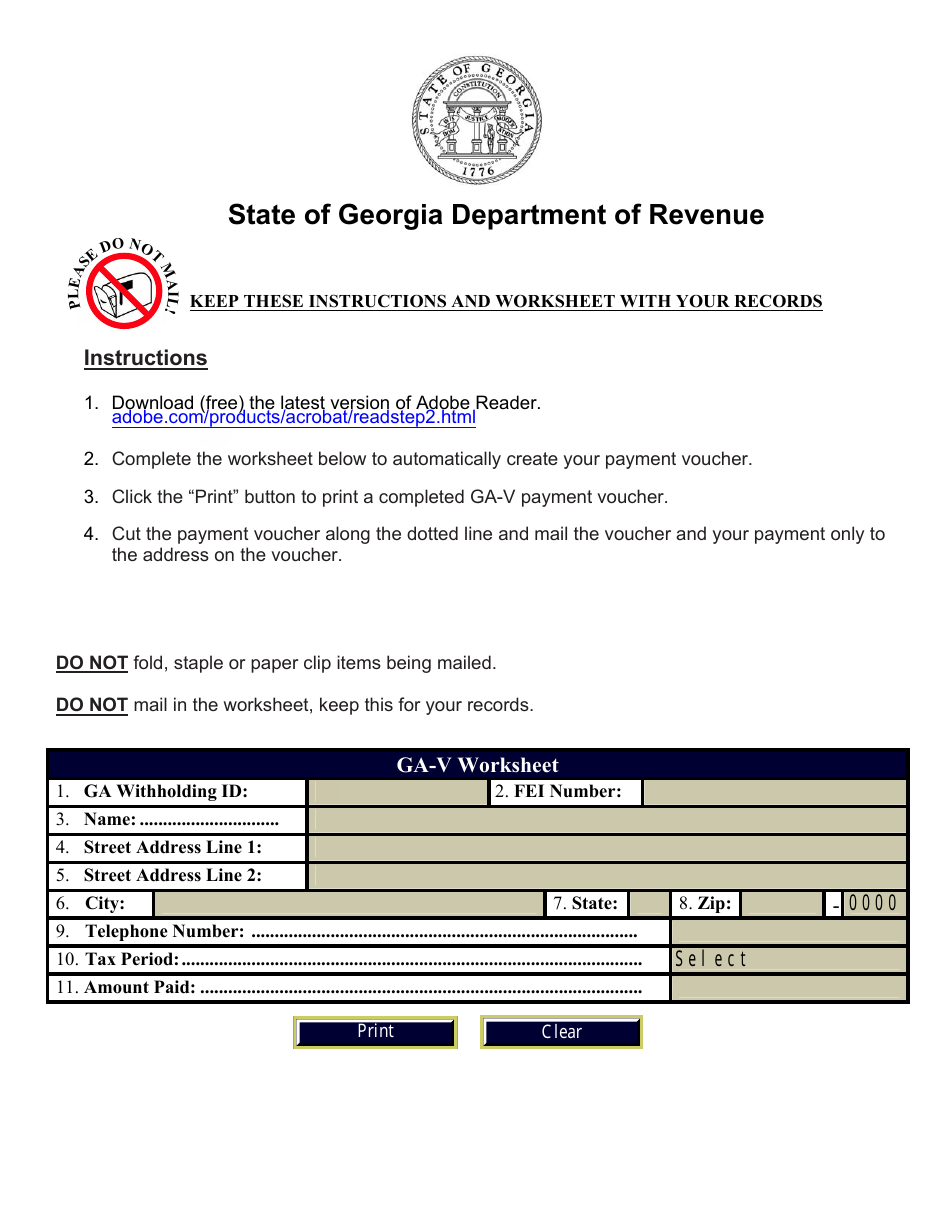Form GA-V Download Fillable PDF or Fill Online Withholding Payment ...