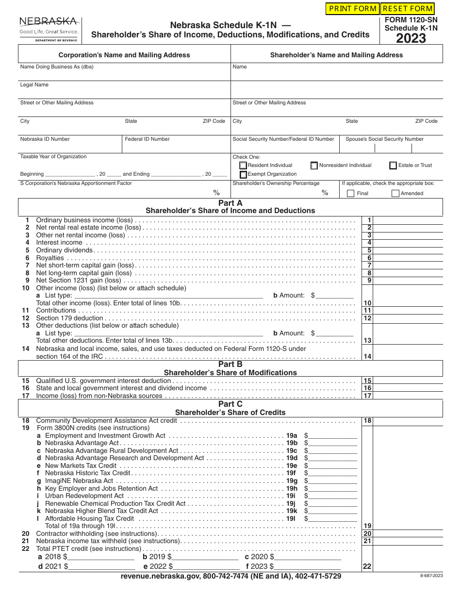 Form 1120-SN Schedule K-1N Download Fillable PDF or Fill Online ...